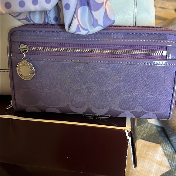 Coach | Bags | Cute Signature Coach Purple Zip Around Wallet | Poshmark
